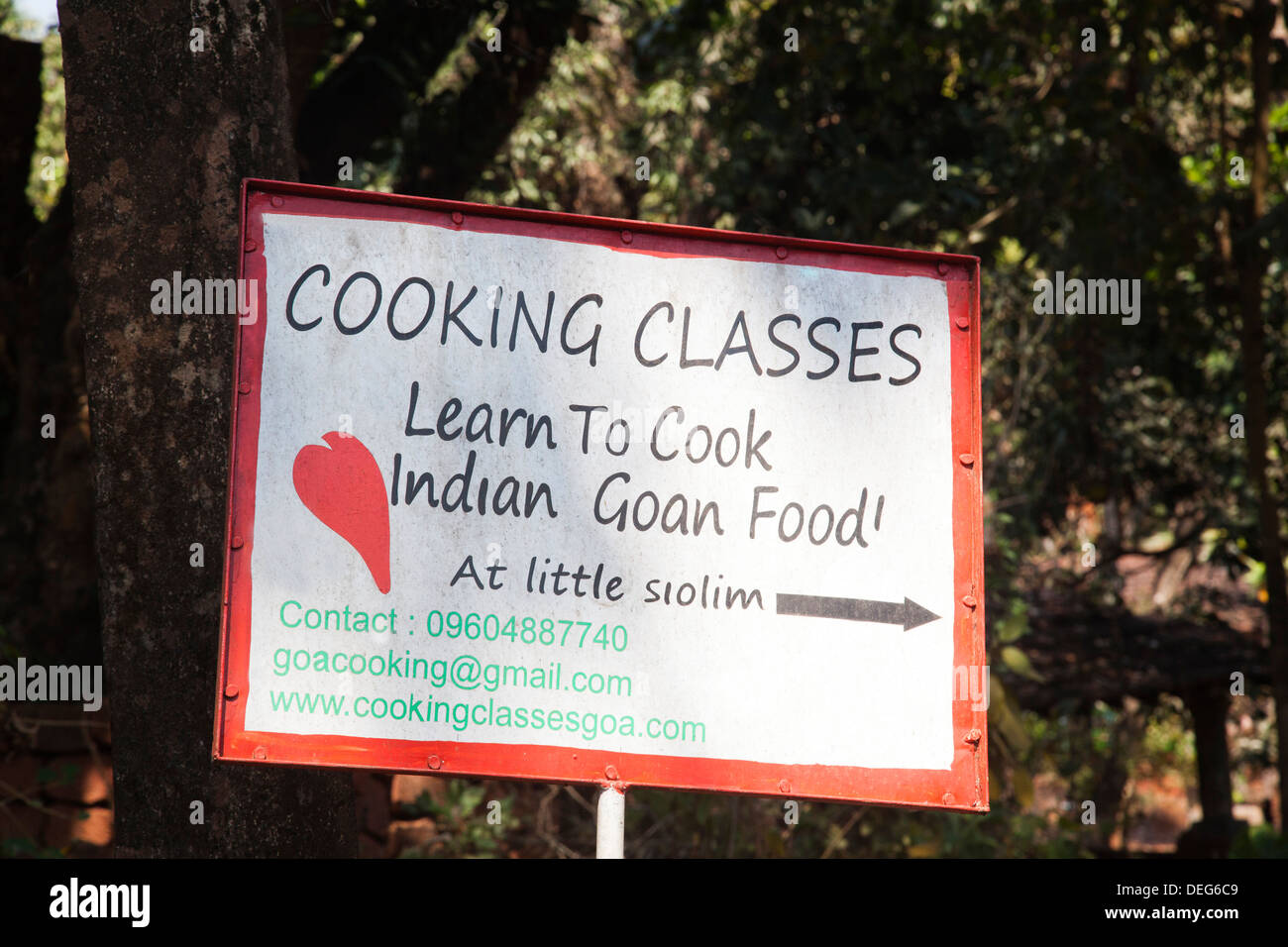 Sign board of cooking classes school, Siolim Cooking School, Siolim ...