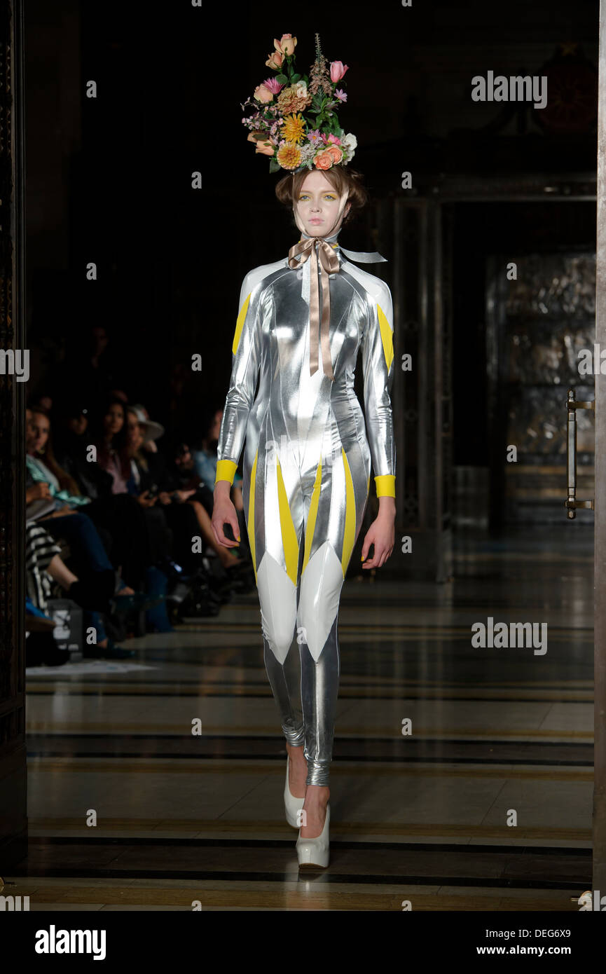A model wears a design created by Pam Hogg during London Fashion Week ...
