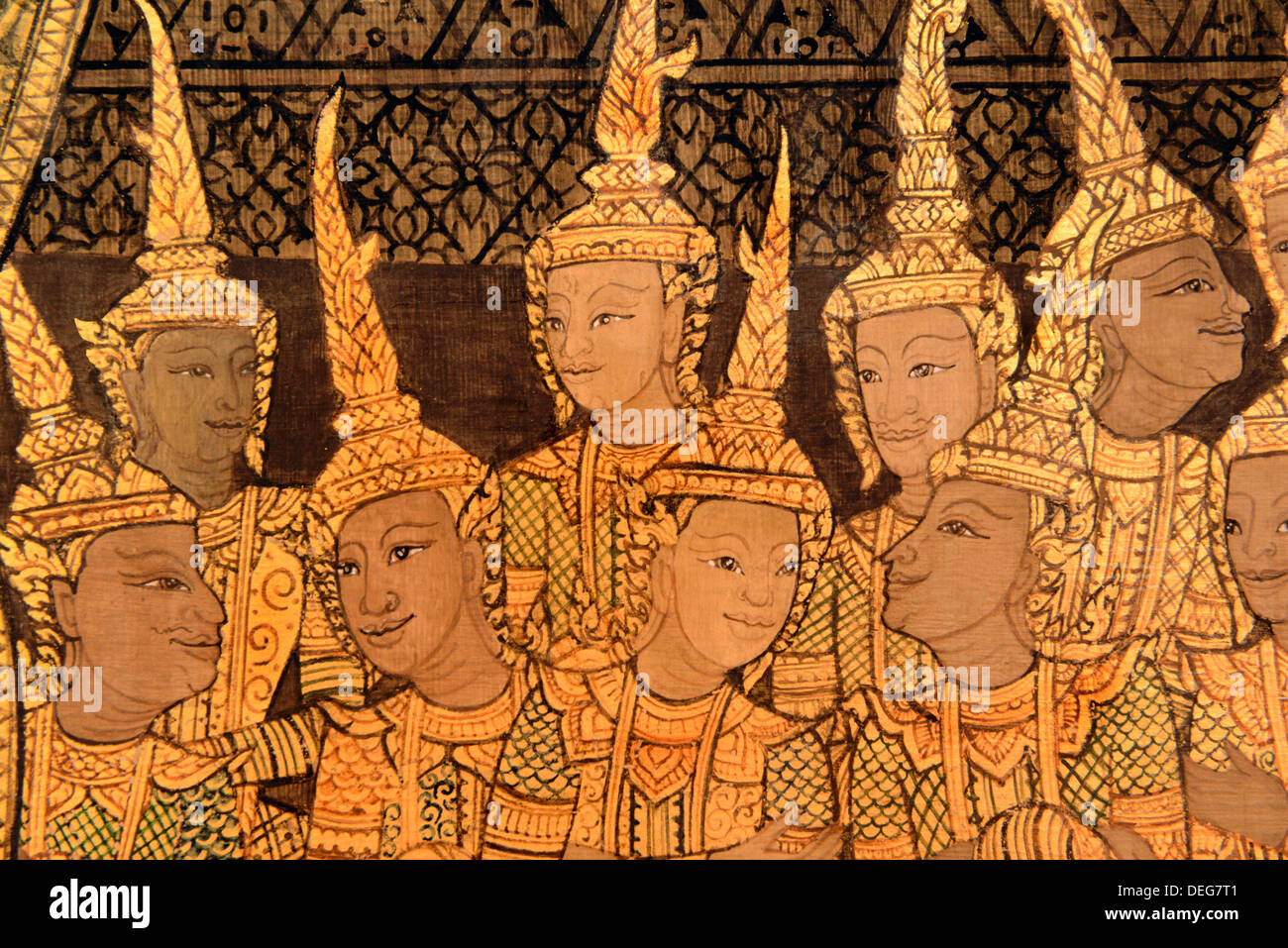 Detail of the murals of Wat Saket in late Rattanakosin style, Bangkok ...