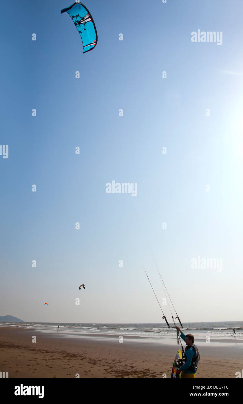 Person enjoying kiteboarding on the beach, Morjim, North Goa, Goa ...