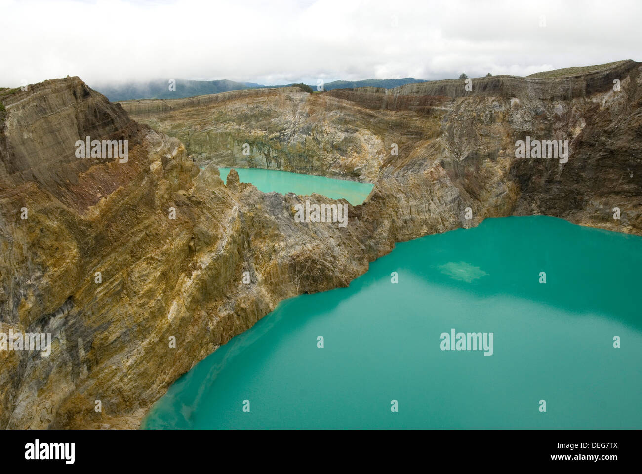 Multi-coloured crater lakes at summit of Kelimutu volcano, eastern ...