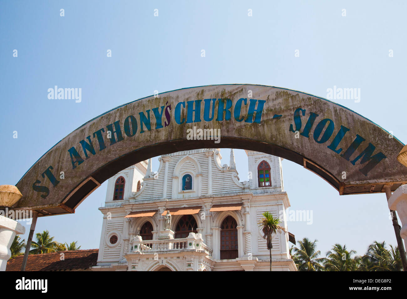 Sign board of a church, St. Anthony's Church, Siolim, North Goa, Goa ...