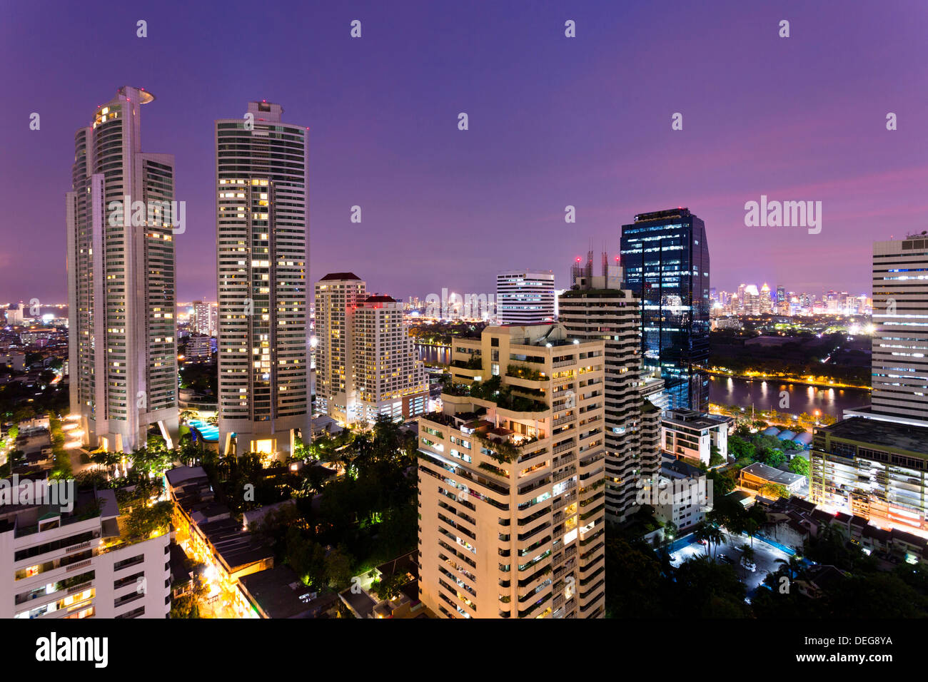 High rise buildings of Bangkok at night from Rembrandt Hotel and Towers, Sukhumvit 18, Bangkok ...