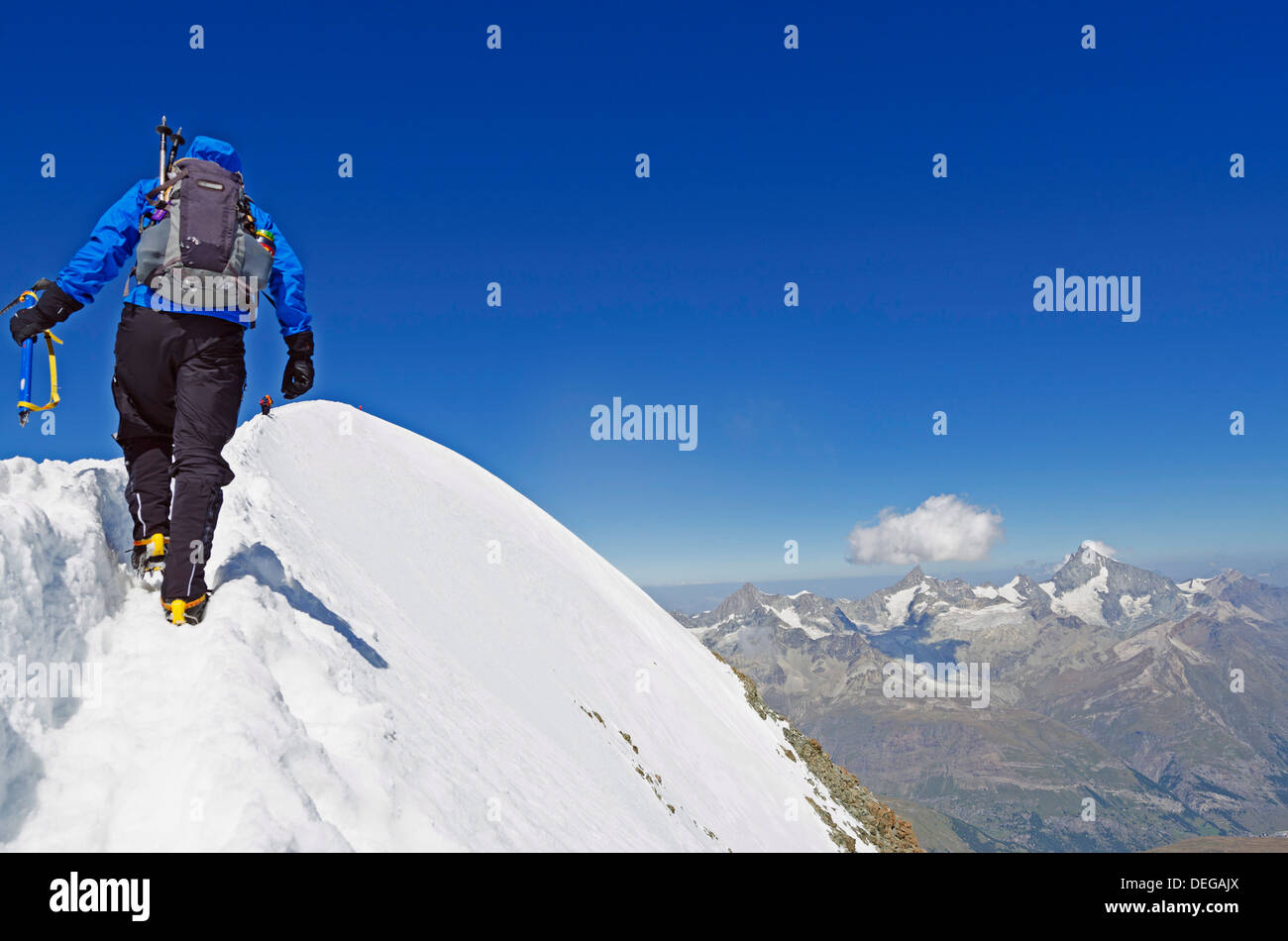 Climber on Breithorn mountain, 4164m, Zermatt, Valais, Swiss Alps ...