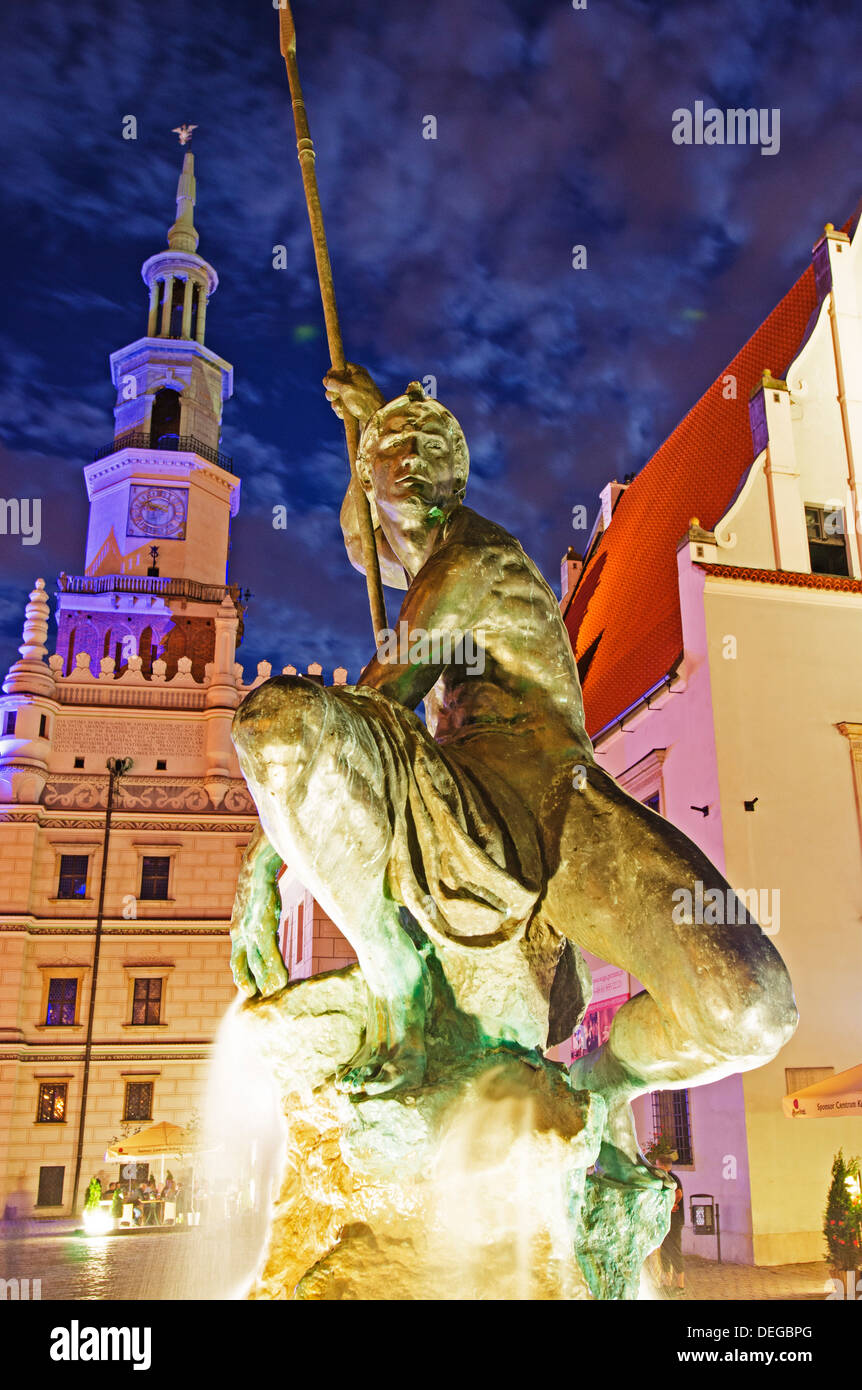 Statue of Mars, historic Old Town, Poznan, Poland, Europe Stock Photo ...