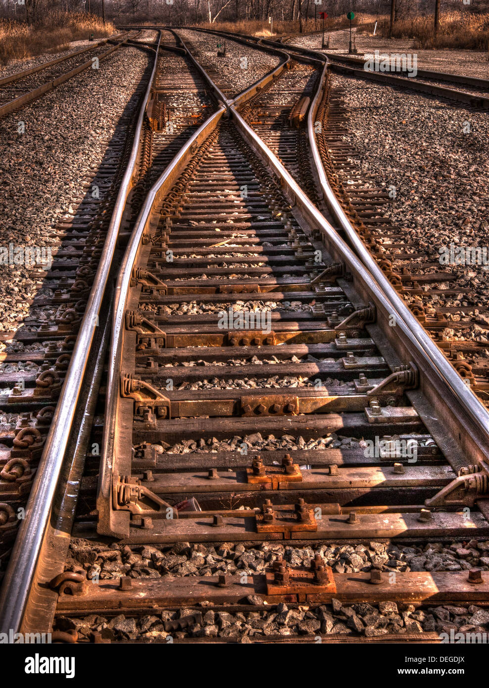 Rail switches in yard off mainline Stock Photo - Alamy