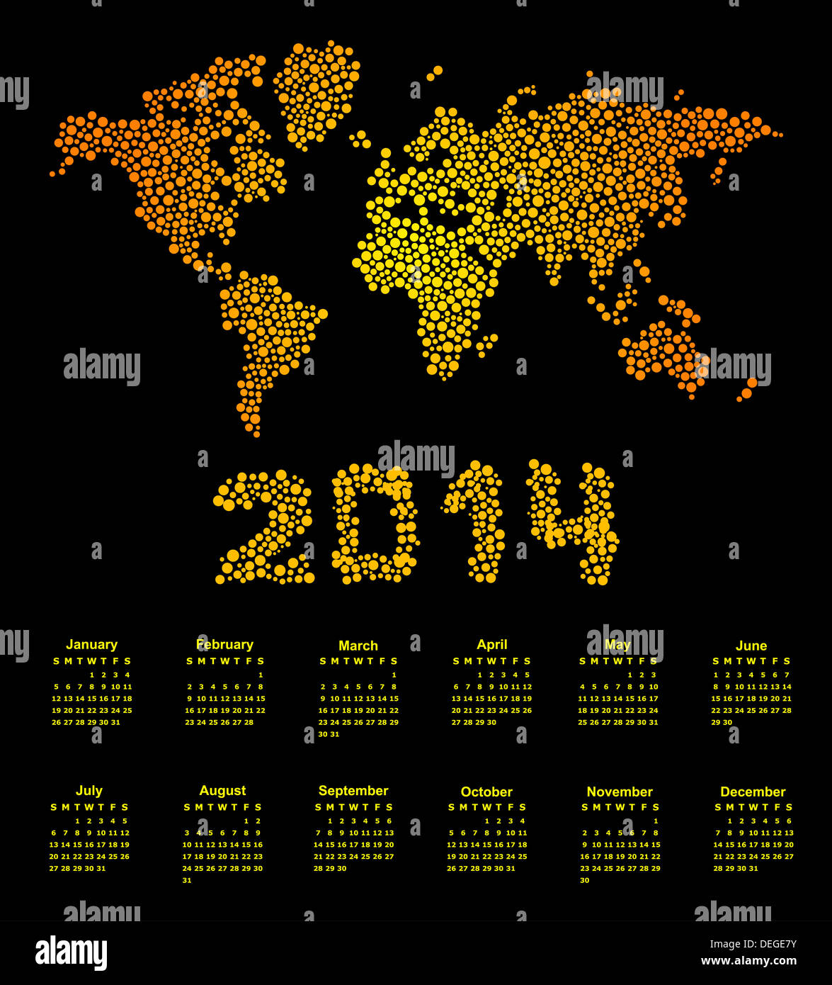 2014 calendar world map Stock Photo - Alamy