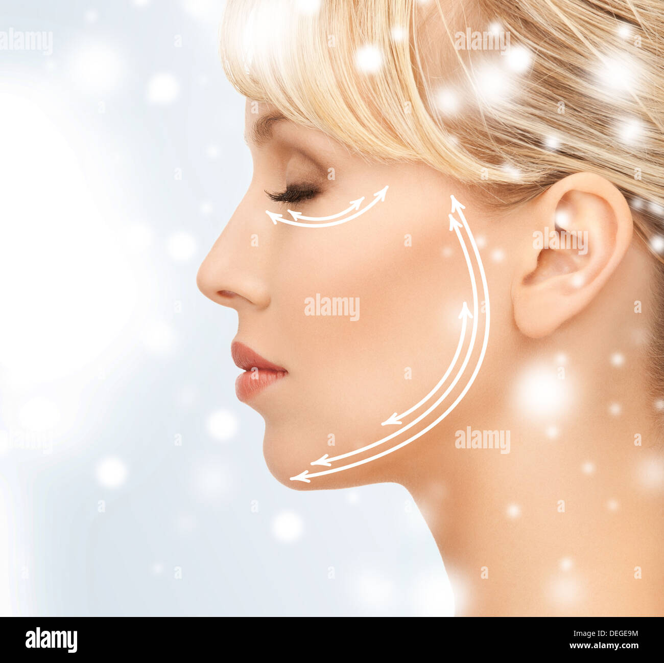 beautiful young woman face with arrows Stock Photo - Alamy