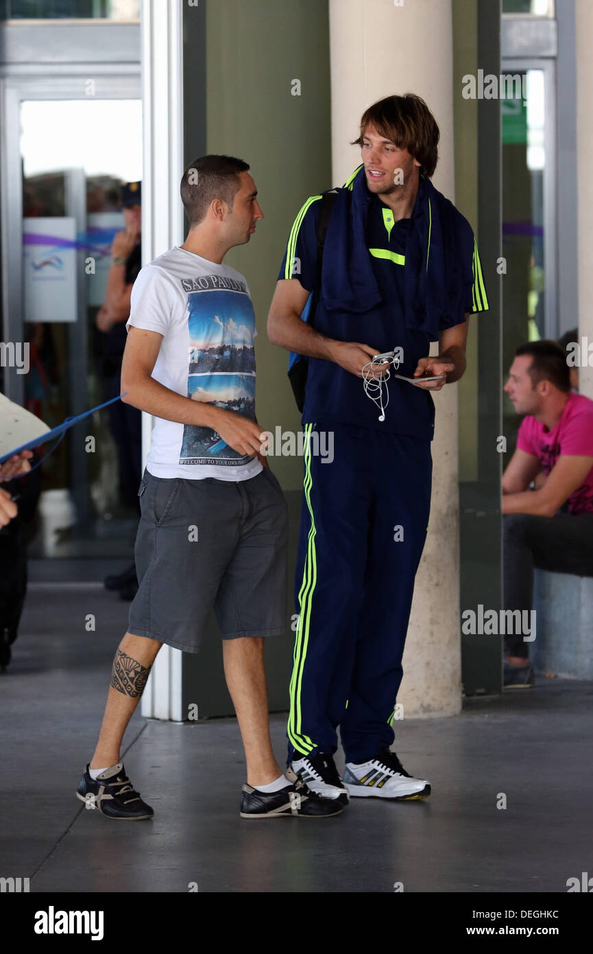 Wednesday 18 September 2013 Pictured: Michu (R) speaks to a fan outside ...