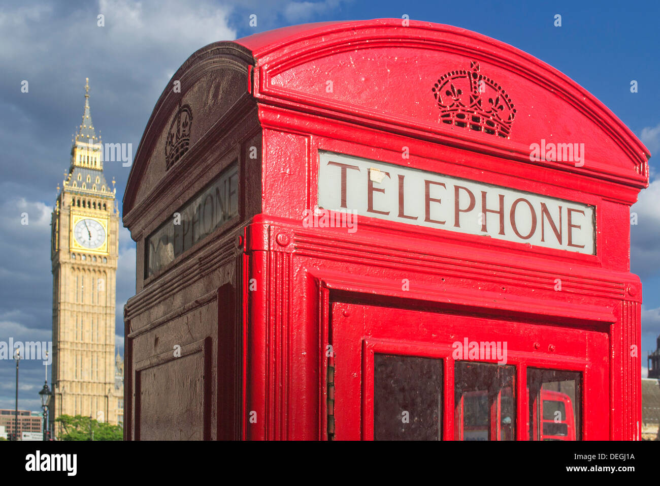 Traditional English Red Telephone Box, with Big Ben in the background ...