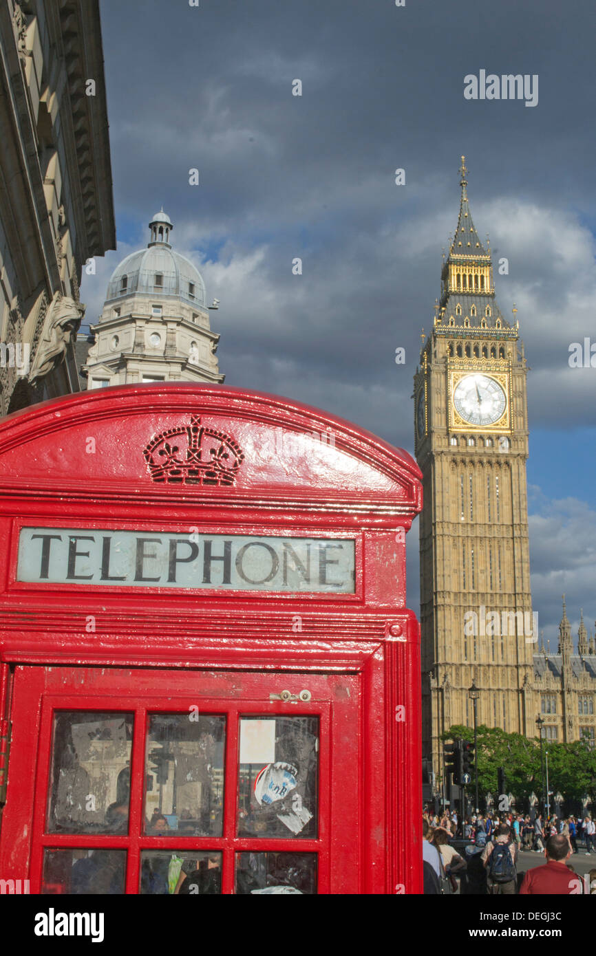 Traditional English Red Telephone Box, with Big Ben in the background ...