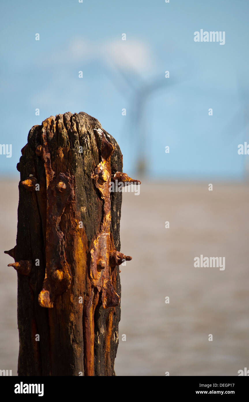 Old wooden post on beach Stock Photo - Alamy