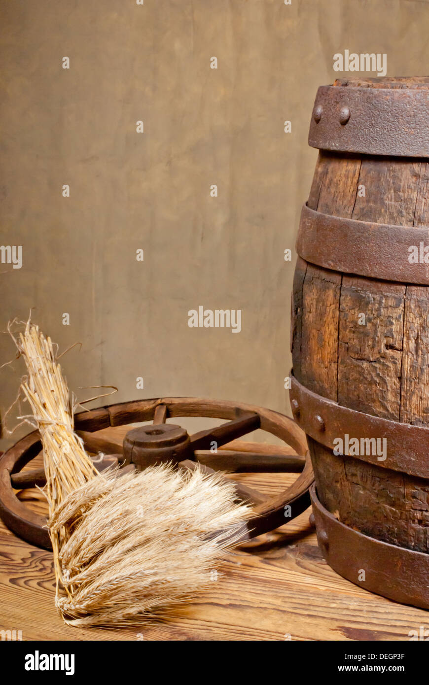 still life with beer barrel and barley Stock Photo - Alamy