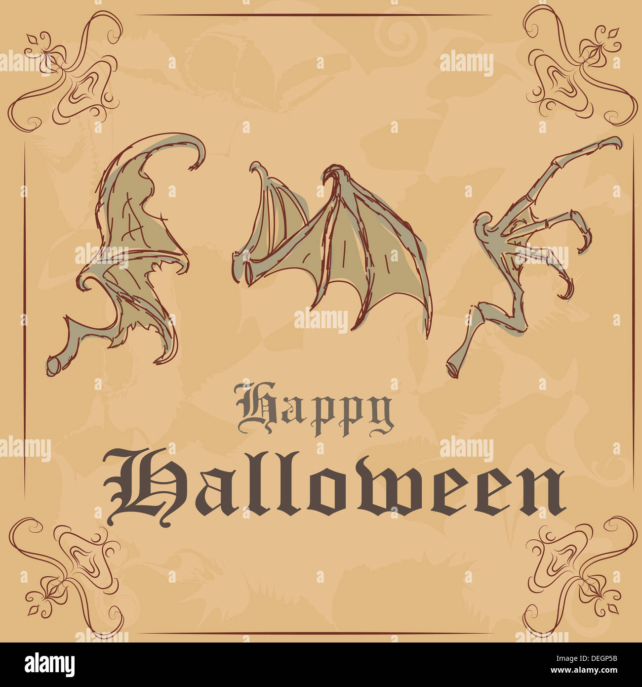 Vector illustration. Three different wing skeletons. happy Halloween ...