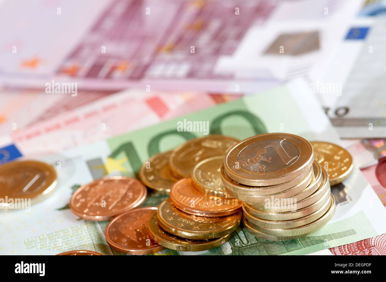 view of a diverse group of European banknotes and coins Stock Photo - Alamy