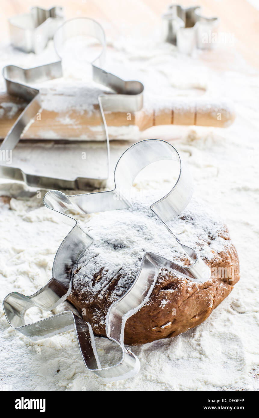 gingerbread dough for gingerbread men and forms for cookies Stock Photo ...