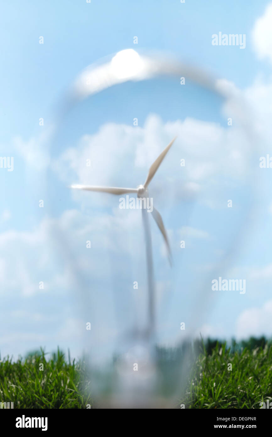 Windmill in light bulb Stock Photo - Alamy