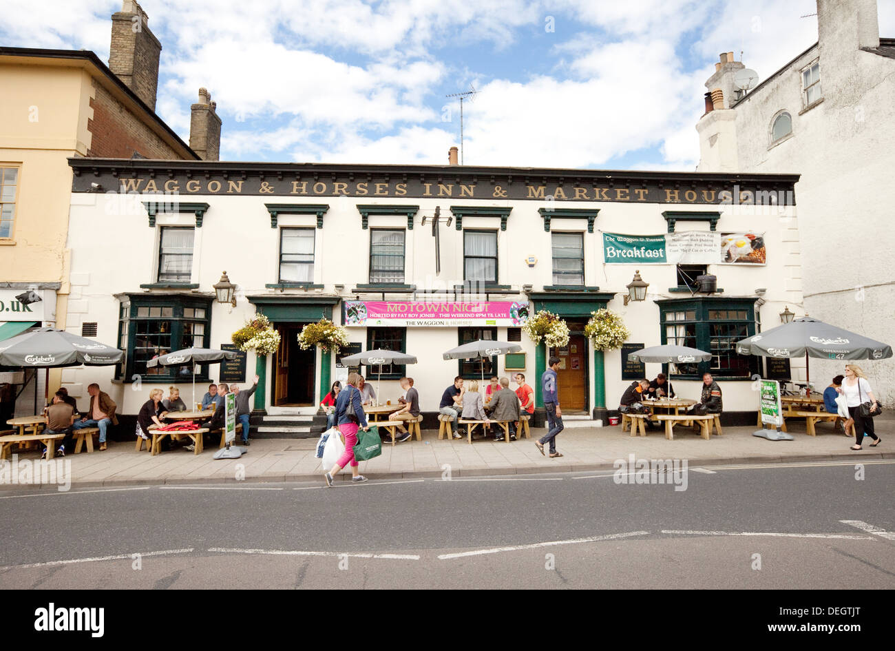 English town local high street pub, The Waggon and Horses, Newmarket ...