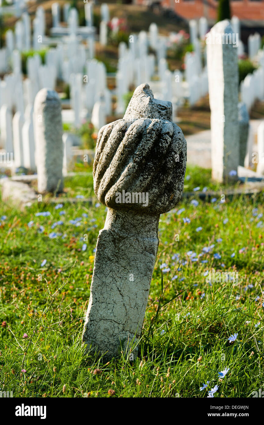 Typical gravestone, Kovaci war cemetery, Sarajevo, capital of Bosnia ...