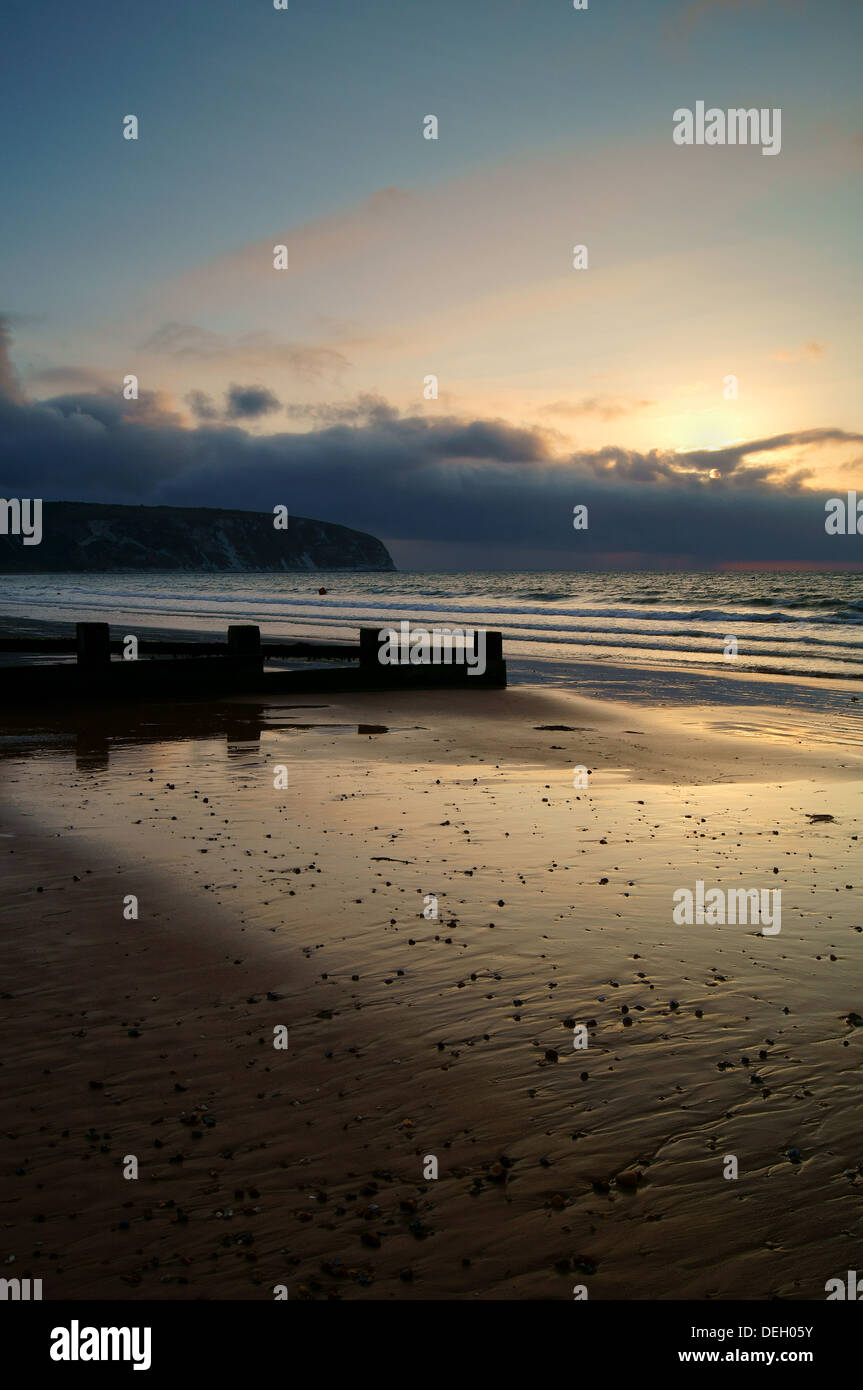 UK,Dorset,Swanage,Sunrise over Ballard Point & Swanage Bay Stock Photo ...