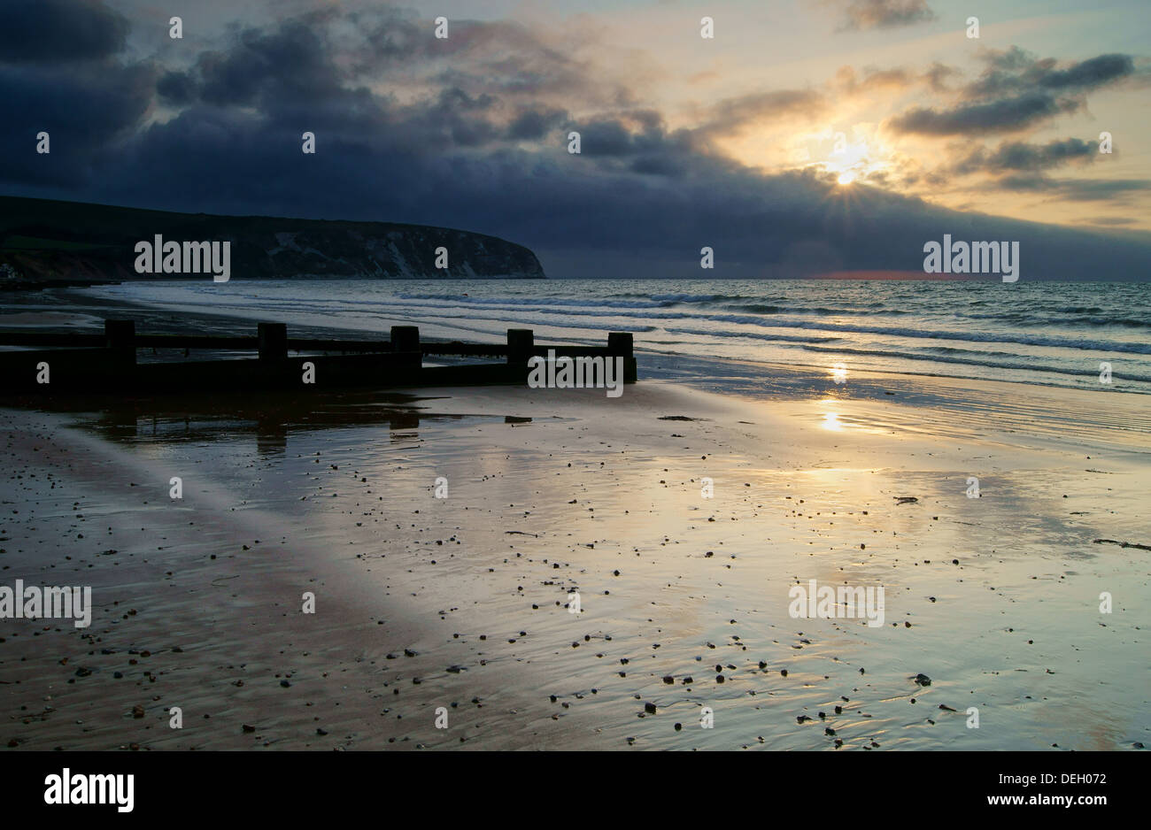 UK,Dorset,Swanage,Sunrise over Ballard Point & Swanage Bay Stock Photo ...