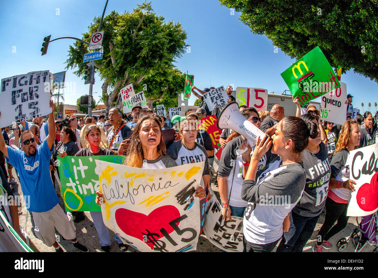 Fast food workers gather to protest their low minimum wages and demand ...
