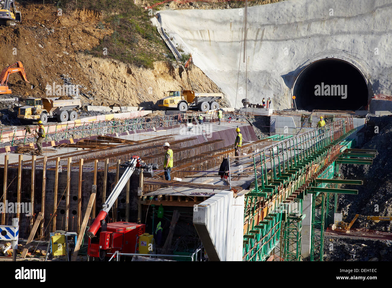 Construction of viaduct, Works of the new railway platform in the ...