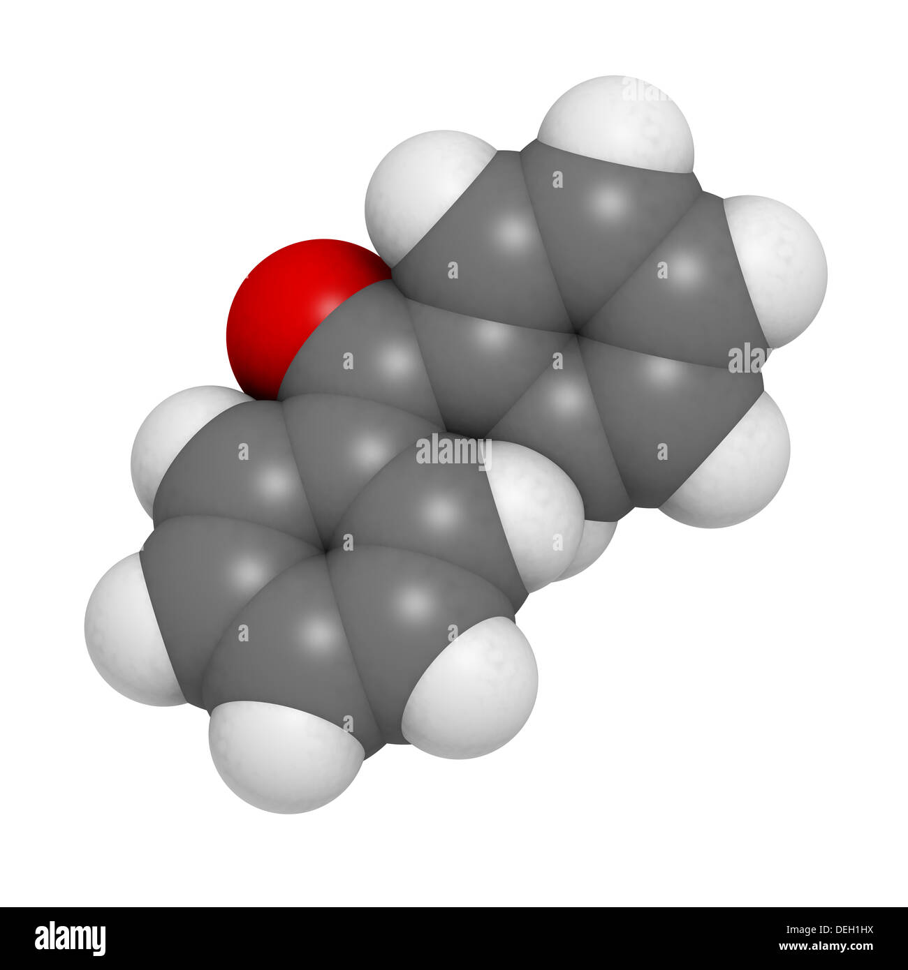 Benzophenone molecule, chemical structure. Atoms are represented as ...