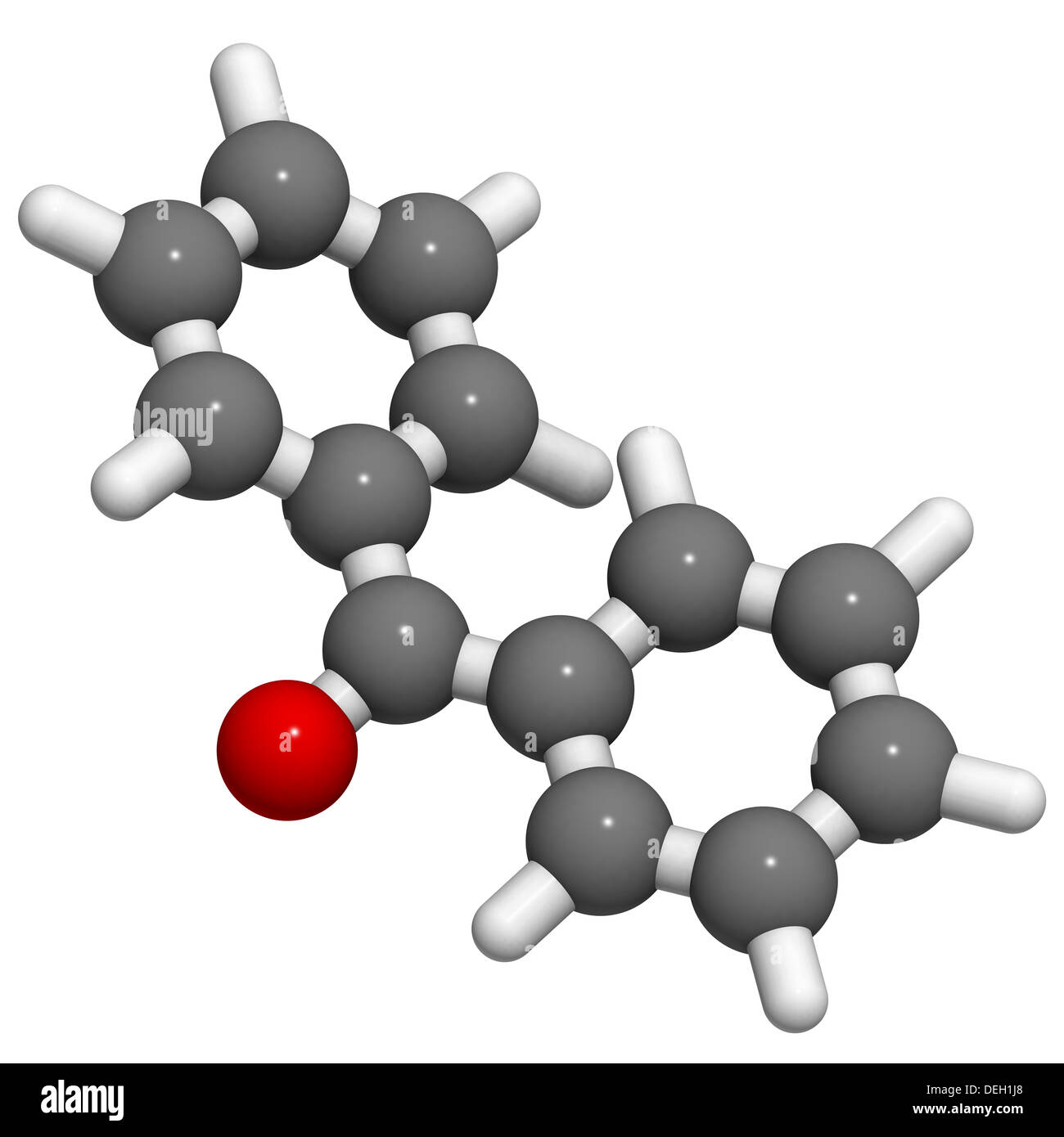 Benzophenone molecule, chemical structure. Atoms are represented as ...