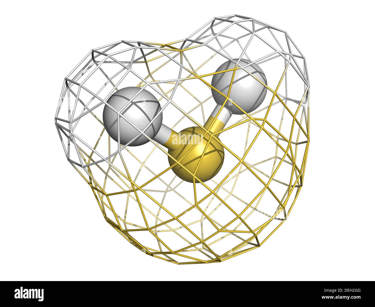 Hydrogen sulfide (H2S) molecule, chemical structure. H2S is a toxic gas ...