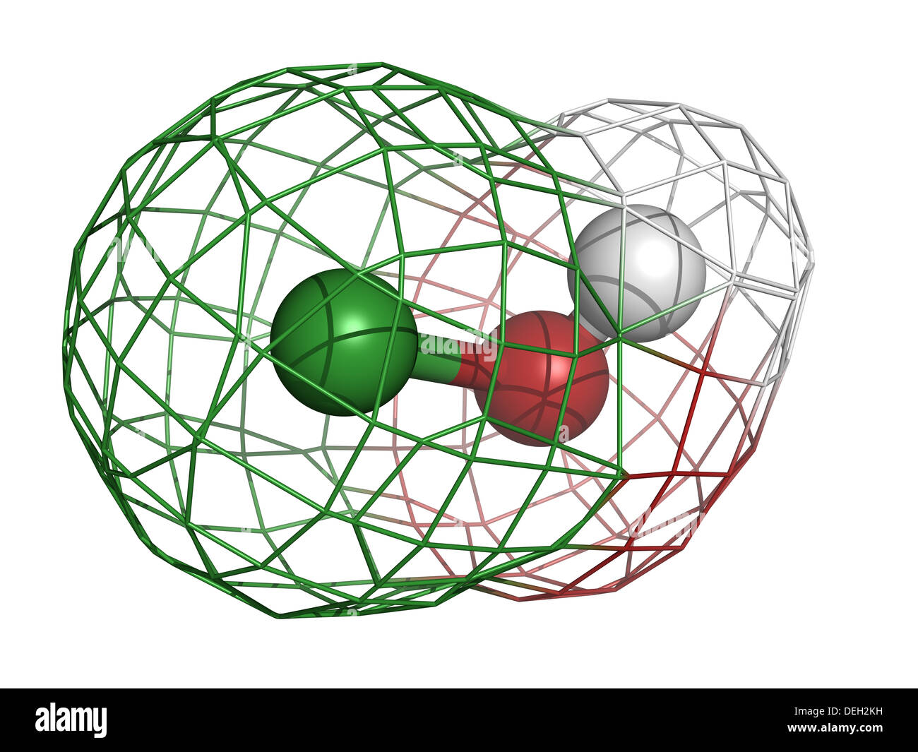 Hypochlorous acid (HClO) molecule, chemical structure. Salts are used ...