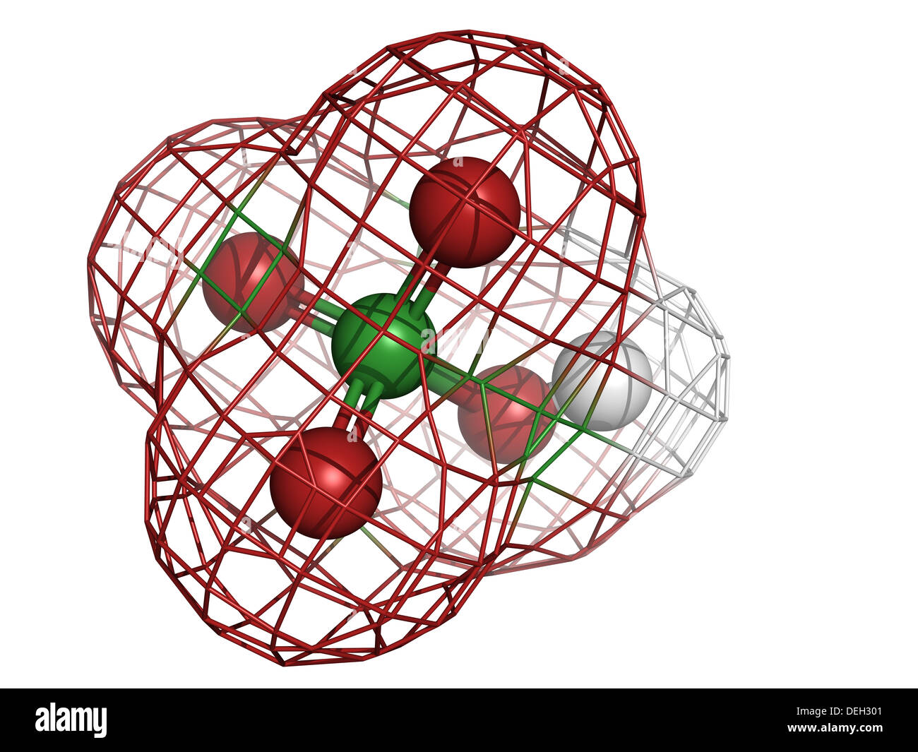 Perchloric acid (HClO4) molecule, chemical structure. Strong inorganic ...