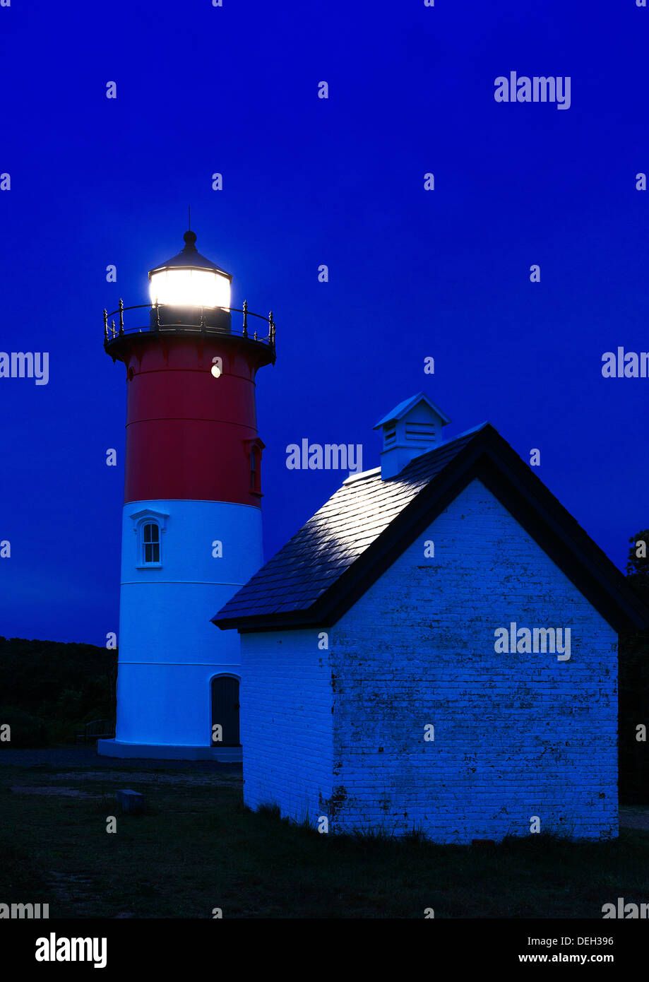 Nauset Lighthouse at night, Eastham, Cape Cod, Massachusetts, USA Stock ...