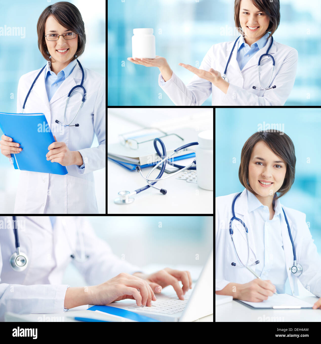 Collage of a friendly physician working in clinic Stock Photo - Alamy