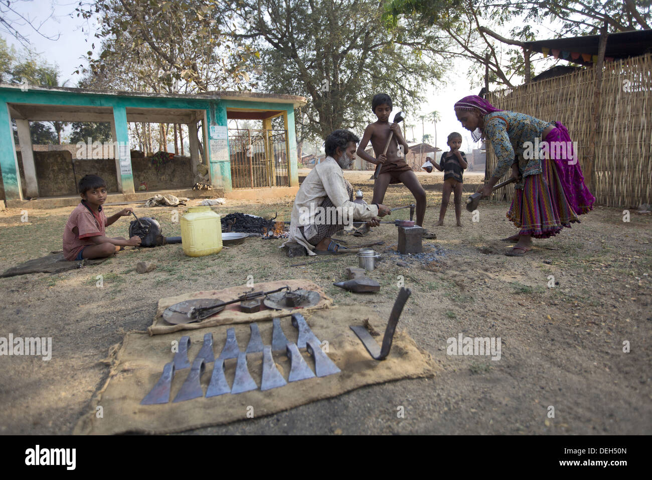 Blacksmith making implements, Orissa, India Stock Photo - Alamy