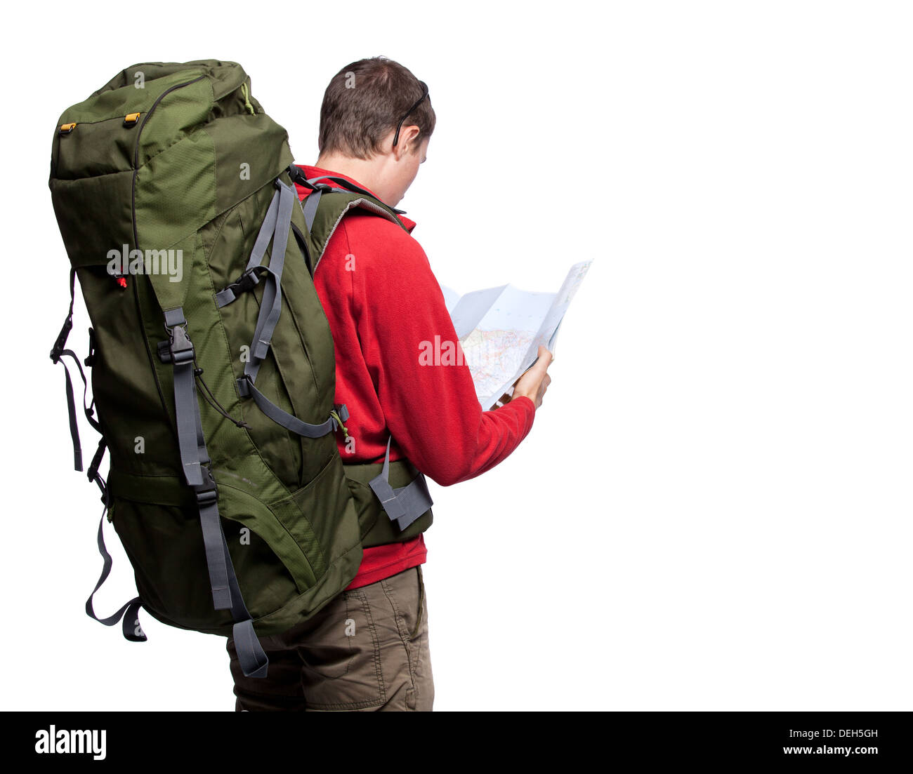 Hiker man tourist. Hiking. Isolated over white background Stock Photo ...