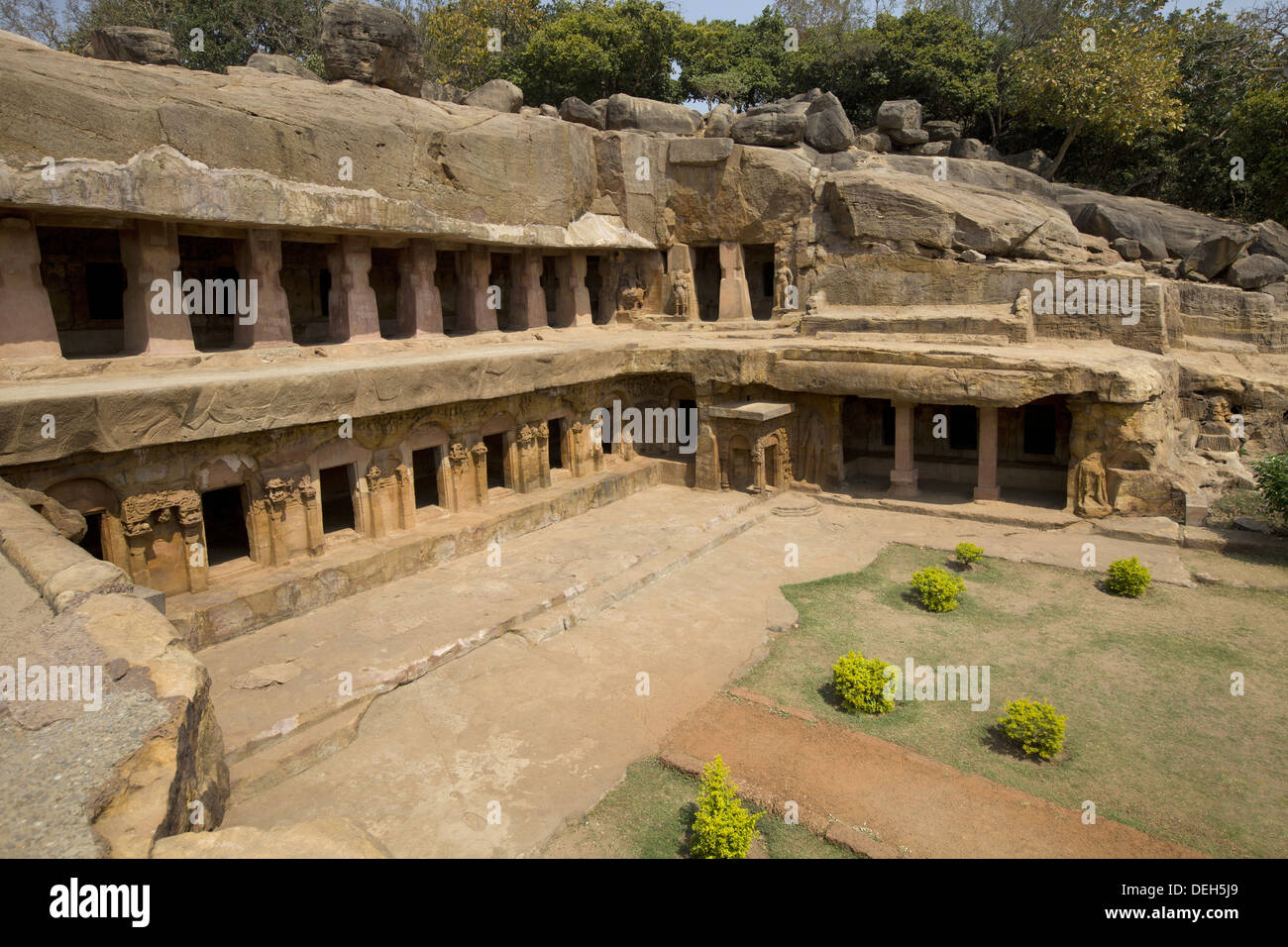 Cave 1 : Rani Gumpha, Udaygiri Caves, Orissa, India. Three-sided open ...