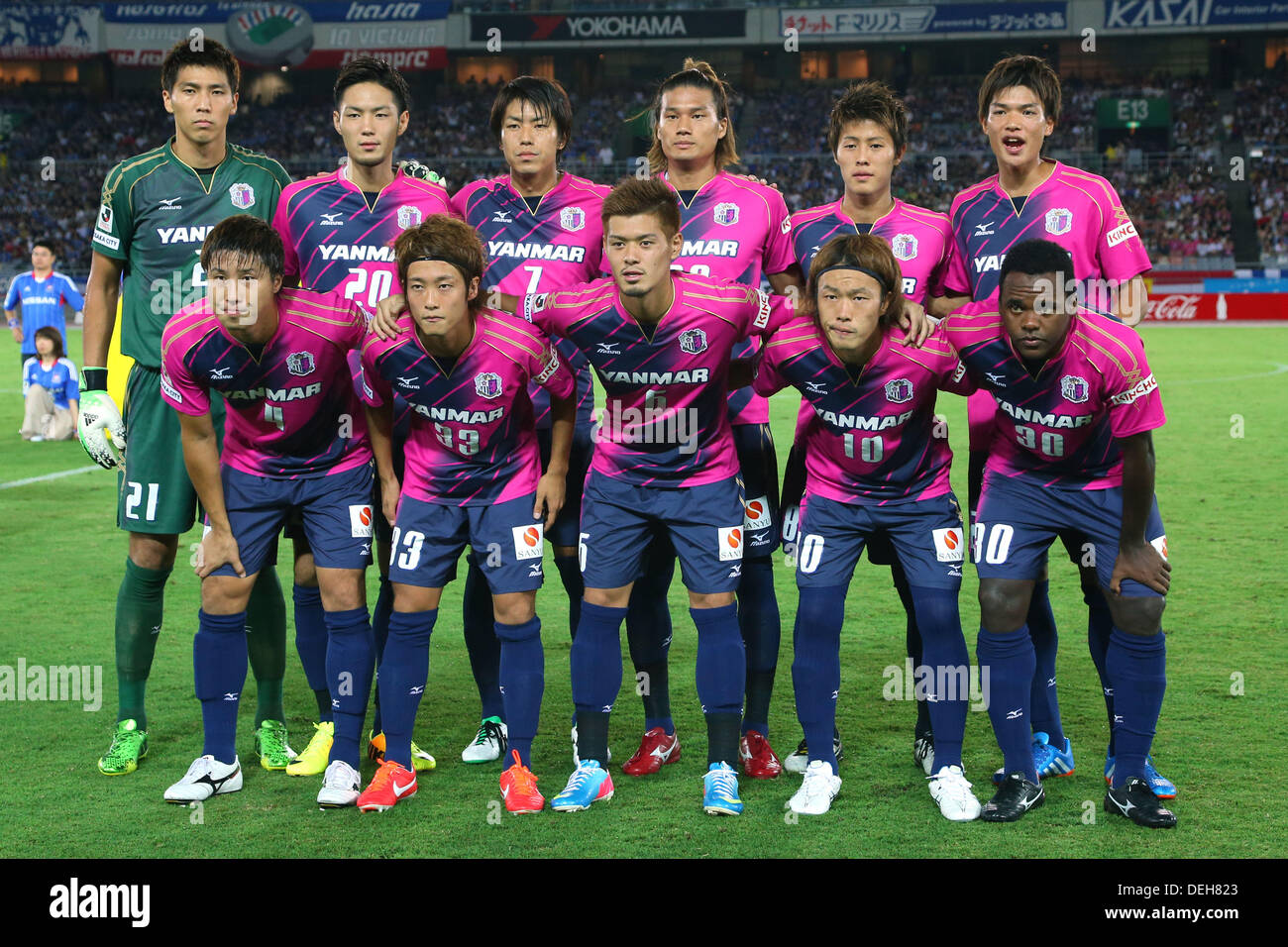 Kanagawa, Japan. 14th Sep, 2013. Cerezo Osaka team group line-up ...