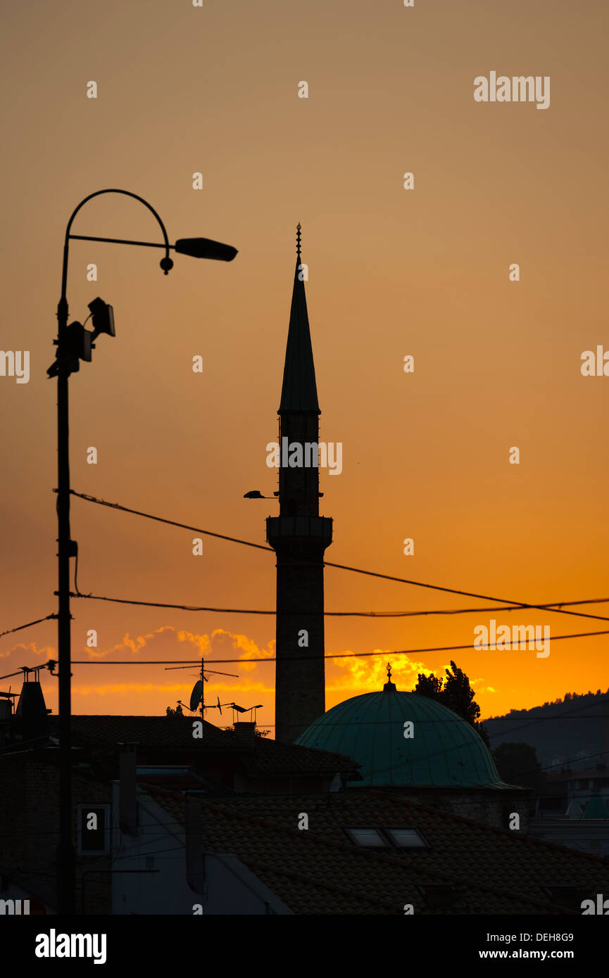 Street lamp and minaret, Sarajevo, capital of Bosnia and Herzegovina ...