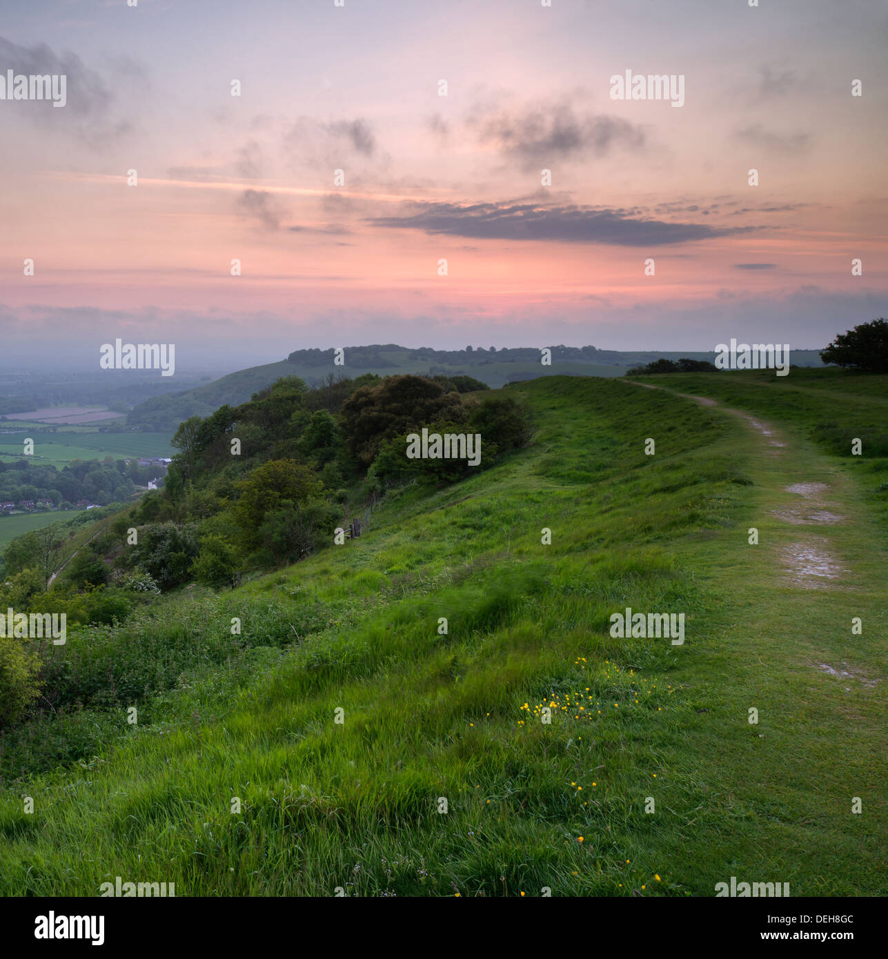Beautiful vibrant sunrise over rolling countryside landscape Stock ...