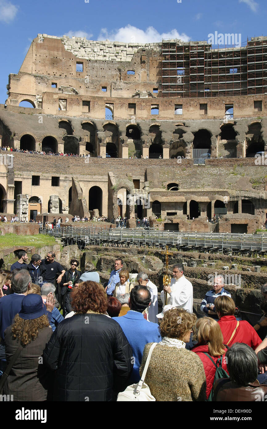 Religious celebration inside the Colosseum. Rome. Italy Stock Photo - Alamy