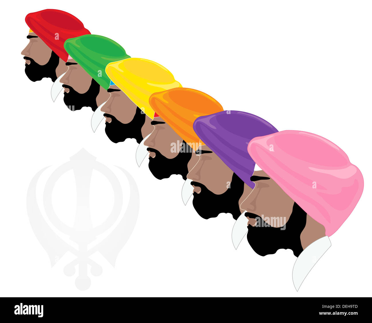 an illustration of Sikh men wearing colorful turbans isolated on a ...