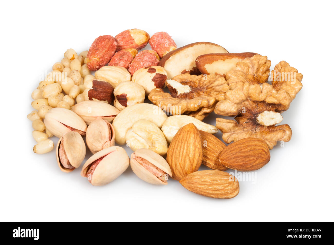 mixed nuts group on white background Stock Photo - Alamy