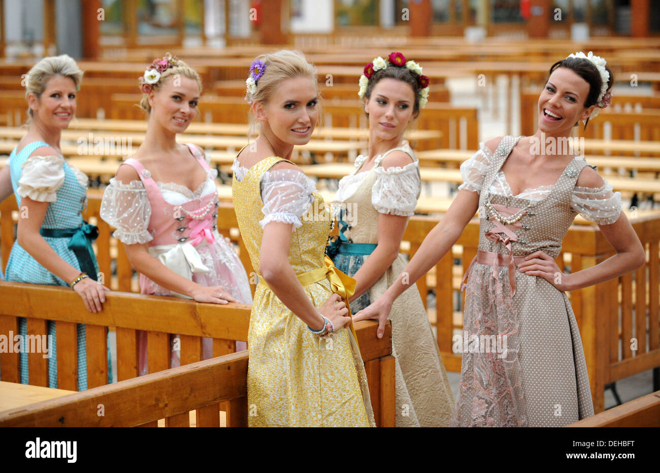 Munich, Germany. 18th Sep, 2013. Models Isabella (L-R), Britta, Vanessa ...