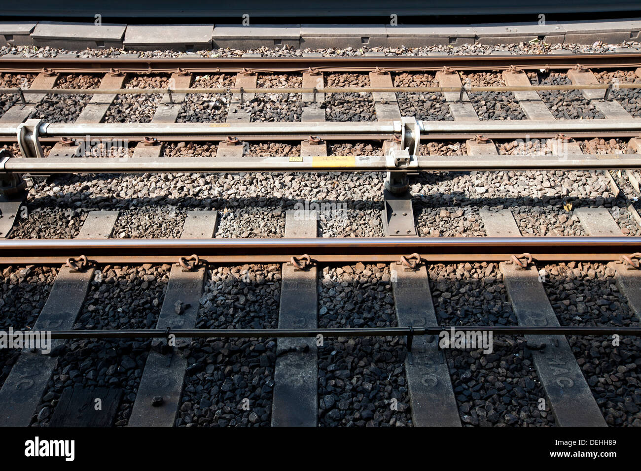 Close up railway tracks Stock Photo - Alamy