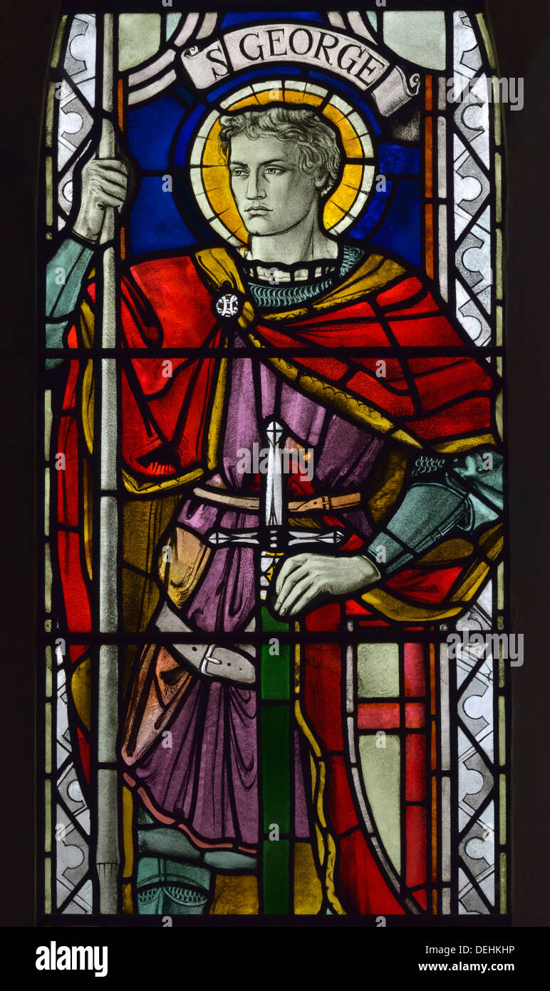 Saint George, detail of Chancel window by Edward Woore. Church of Saint ...