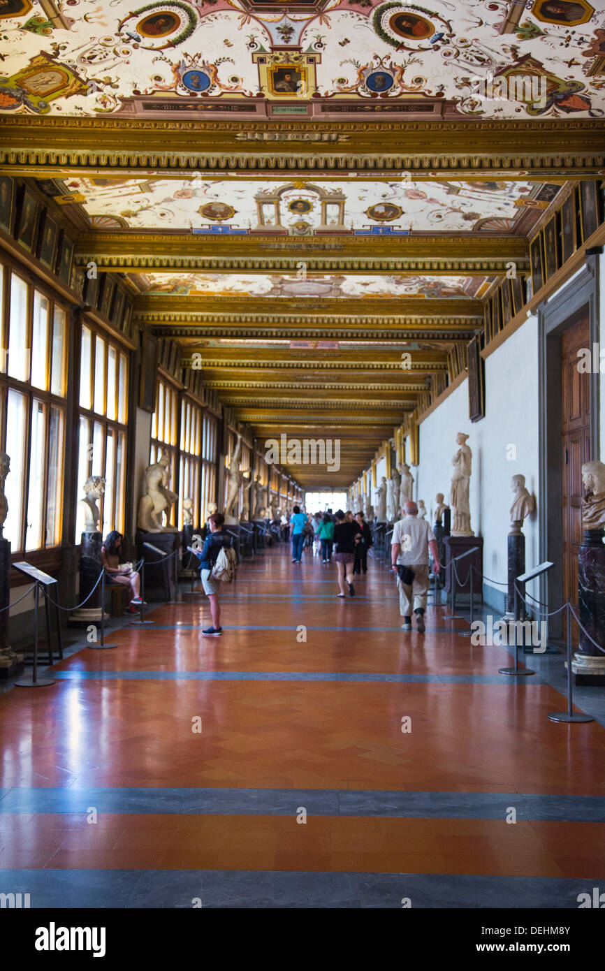 Interior of the art gallery, Uffizi Museum, Florence, Tuscany, Italy ...