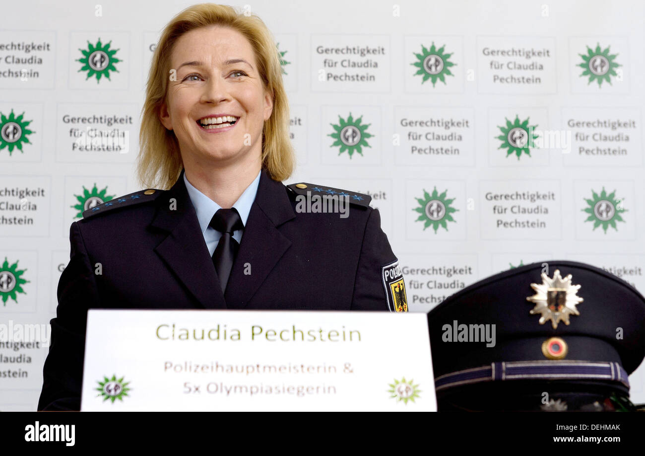 Olympic ice speed skating gold medalist Claudia Pechstein talks during ...
