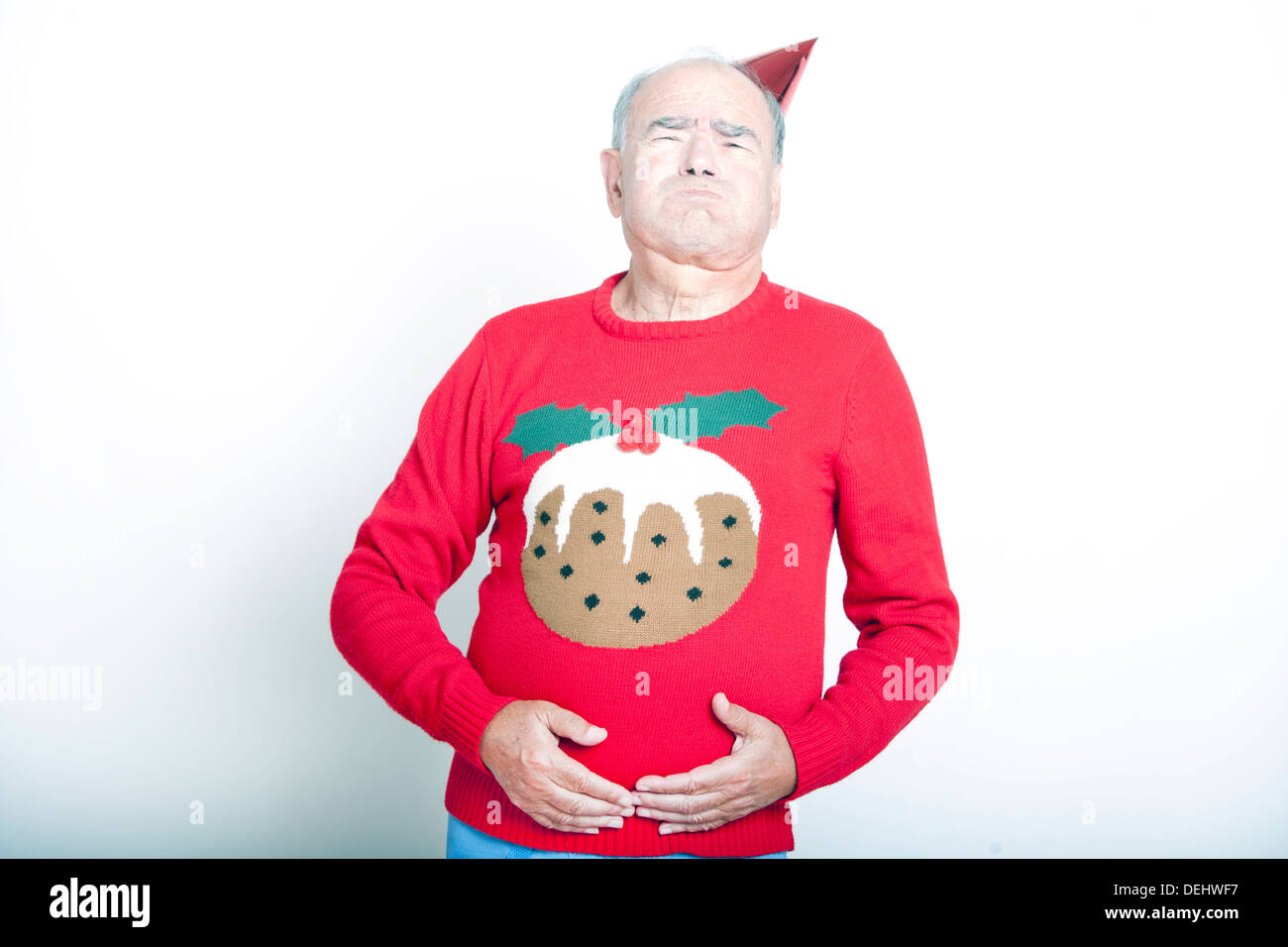 Senior Adult Man indicating that he is full up Stock Photo - Alamy