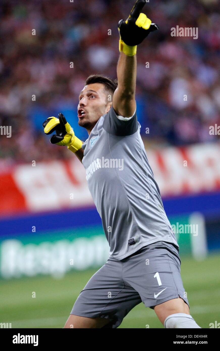 Madrid, Spain. 18th Sep, 2013. Football Club Zenit's goalkeeper Yuri ...